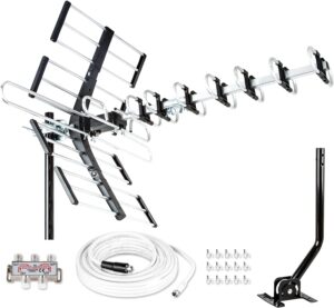 five star outdoor hdtv antenna up to 200 mile long range, attic or roof mount tv antenna, long range digital ota antenna for 4k 1080p vhf uhf supports 4 tvs installation kit & j mount