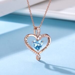 DIVAS MODE Gifts for Women Heart Necklace Birthstone Necklaces for Women Heart Pendant in Sterling Silver Birthday for Women Mother Wife Sister Daughter Friend, Metal, Cubic Zirconia,