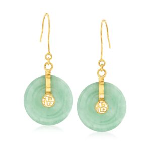 ross-simons jade "blessing" drop earrings in 14kt yellow gold