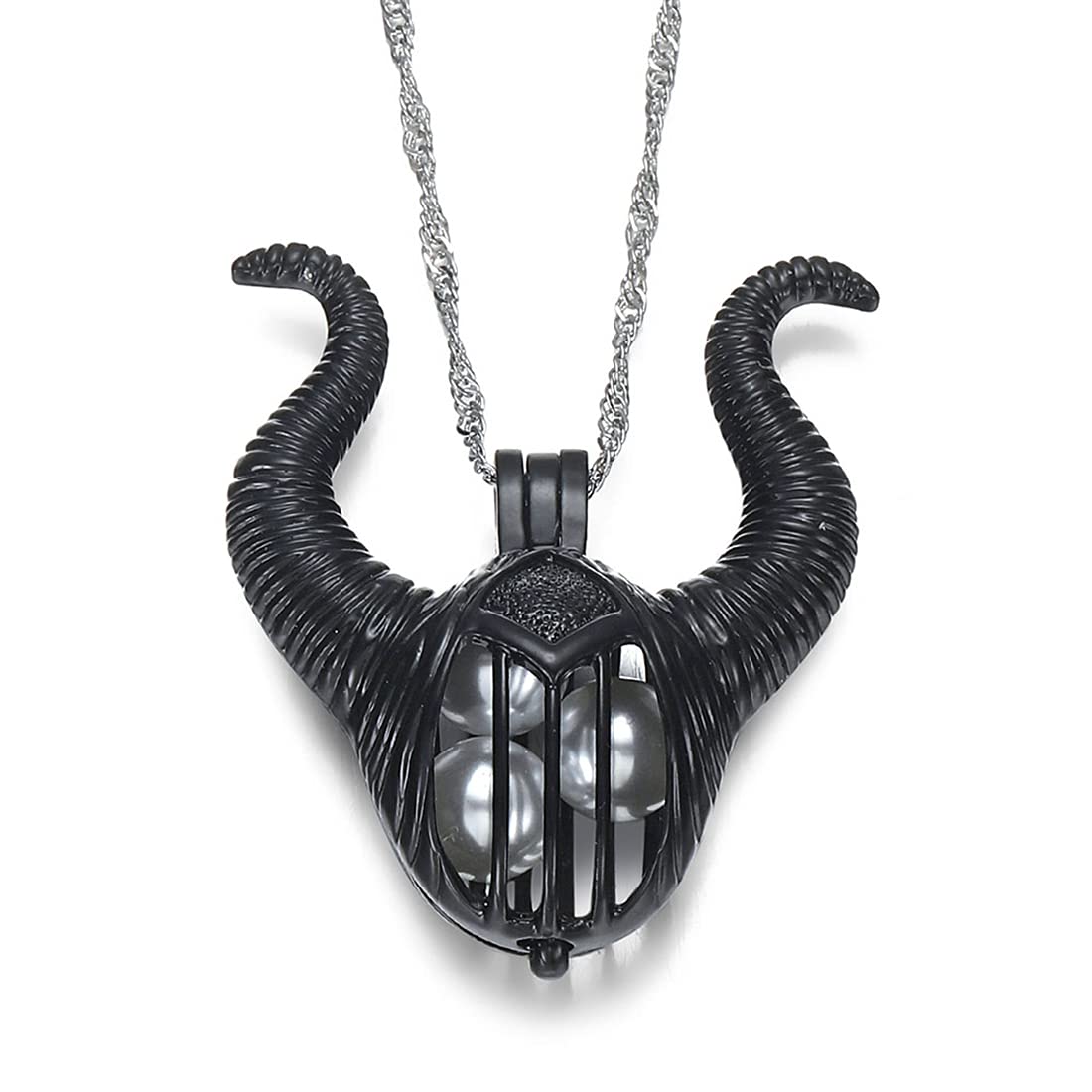 SUU Villain Jewelry Maleficent Necklace Women Girls Locket Necklace Maleficent Horn Pearl Cage Pendant Black Necklace Villain Gift