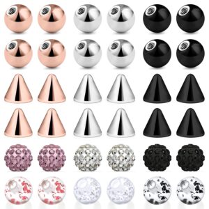 ftovosyo 36pcs 14g 5mm multiple styles replacement balls jewelry piercing stainless steel barbell parts for industrial barbell/nipple rings/tongue rings