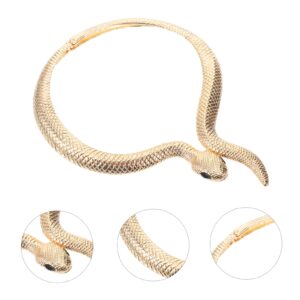 Vaguelly Golden Snake Necklace Adjustable Retro Snake Shape Collar Choker Alloy Snake Jewelry Neck Decoration for Halloween Easter Bib Party