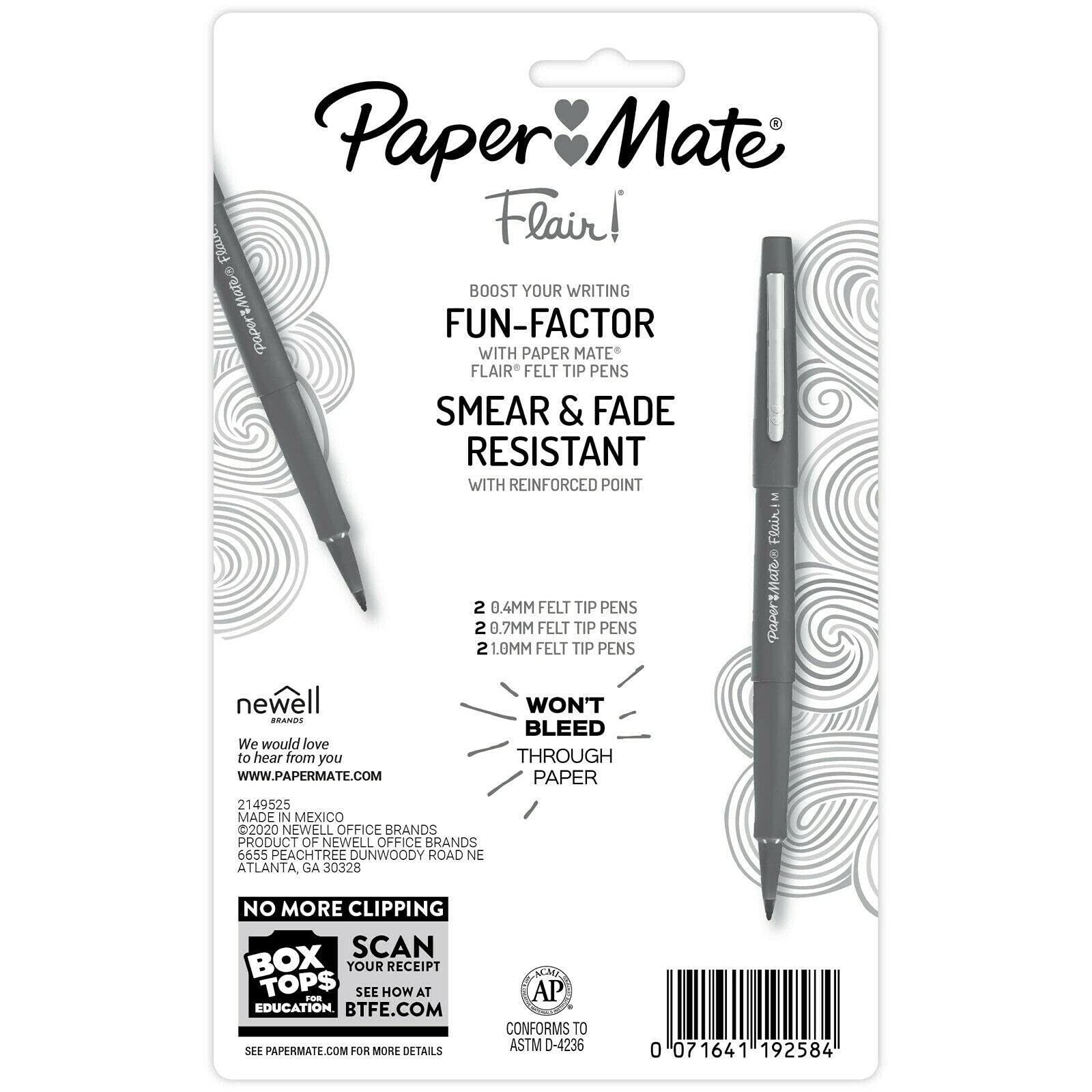 Paper Mate Flair Felt Tip Pens, Assorted Tips and Colors, 6 Count