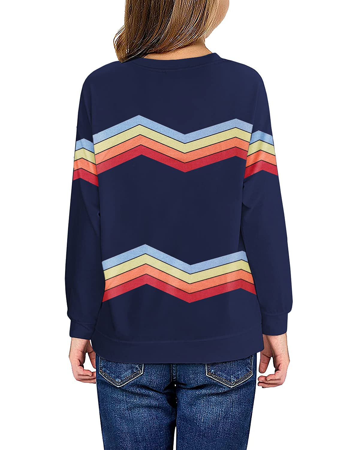 Haloumoning Girls Striped Color Block Sweatshirts Kids Tie Dye Crewneck Long Sleeve Pullover Tops 4-15 Years