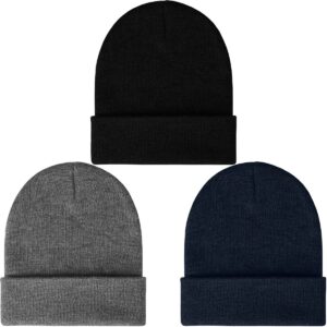 zexian 3 pack comfortable breathable soft beanie knit slouchy winter skull hats for men and women,gifts for christmas (black& grey& navy blue)