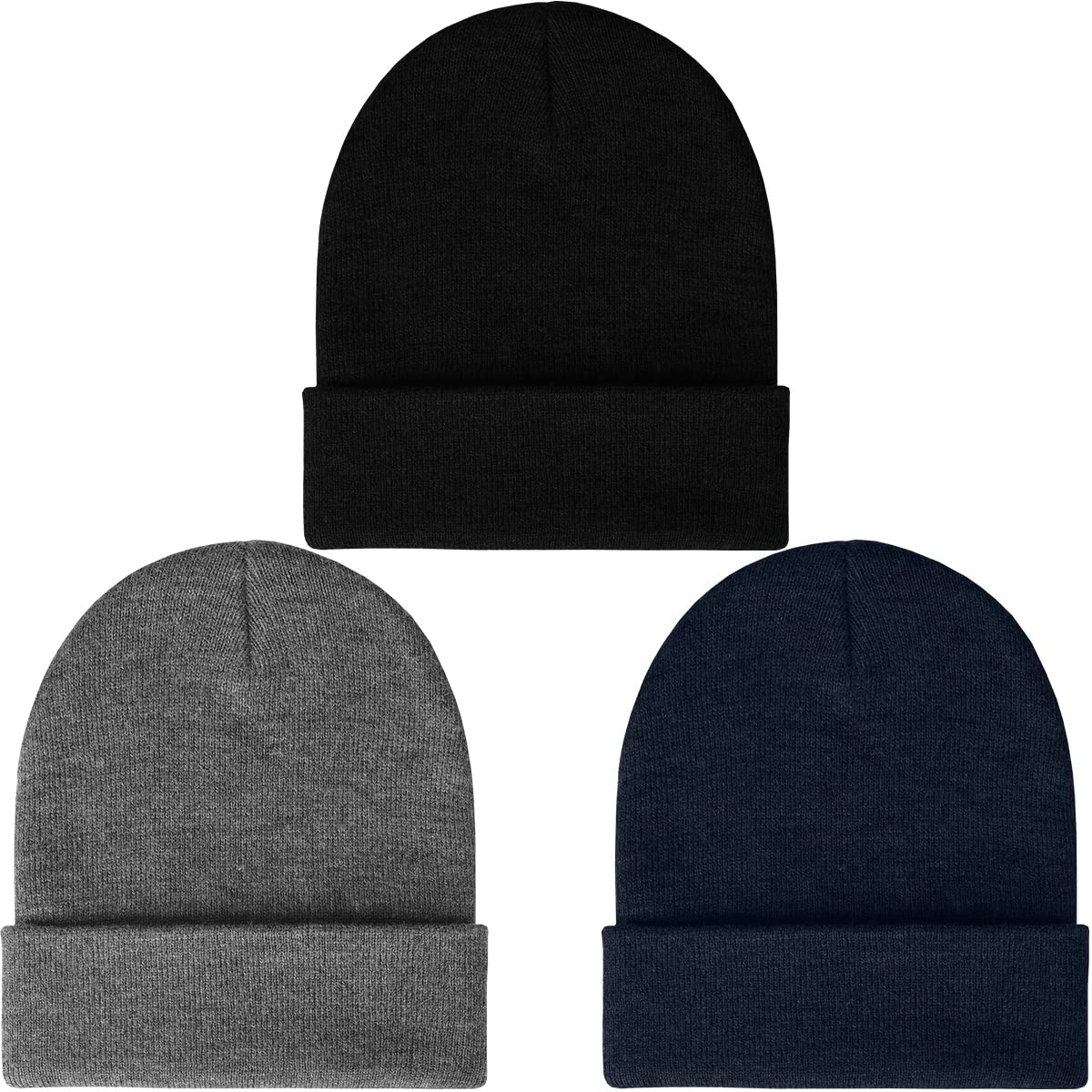 ZEXIAN 3 Pack Comfortable Breathable Soft Beanie Knit Slouchy Winter Skull Hats for Men and Women,Gifts for Christmas (Black& Grey& Navy Blue)