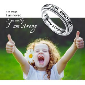 JZMSJF Men Women Spinner Ring 925 Sterling Silver Fidget Rings for Anxiety Stress Relieving ADHD Autism Rings I Am Enough Inspirational Band Ring Size 7