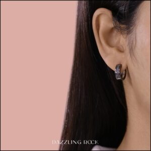 Dazzlingrock Collection Round Black Diamond Double Row Unisex Hoop Earrings in Black Plated 925 Sterling Silver