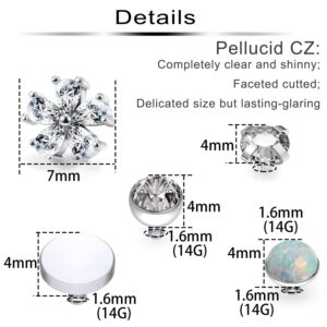 Ftovosyo Clear CZ Flower Internally Threaded Dermal Anchor Top Microdermals Skin Piercing Jewelry for Women Men