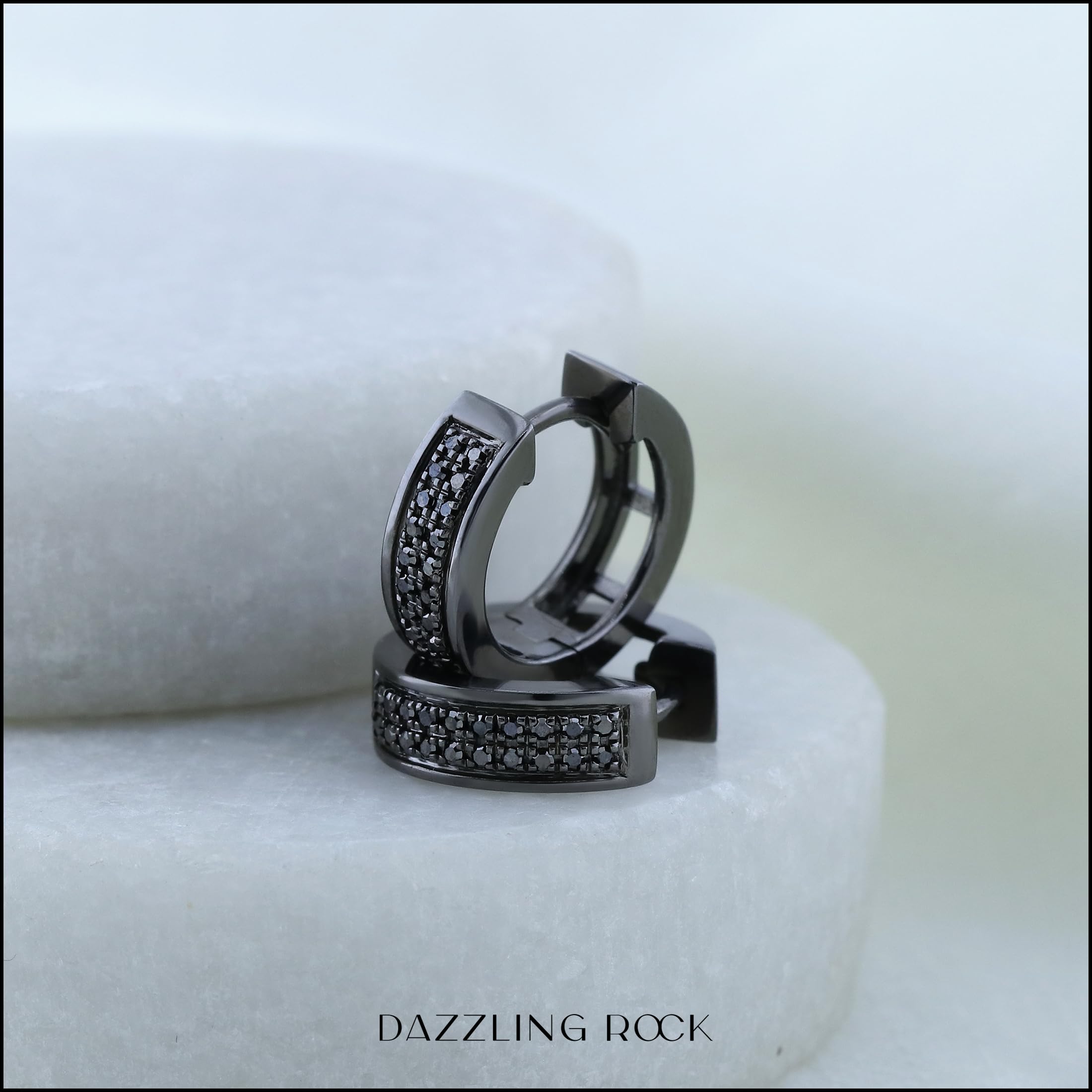 Dazzlingrock Collection Round Black Diamond Double Row Unisex Hoop Earrings in Black Plated 925 Sterling Silver