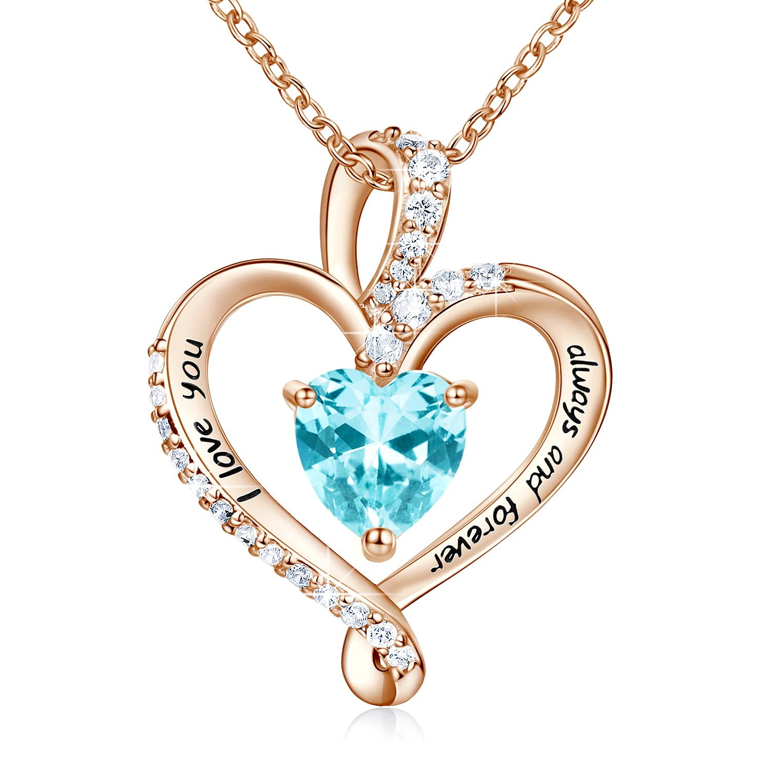 DIVAS MODE Gifts for Women Heart Necklace Birthstone Necklaces for Women Heart Pendant in Sterling Silver Birthday for Women Mother Wife Sister Daughter Friend, Metal, Cubic Zirconia,