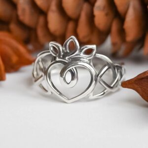 925 Sterling Silver Claddagh Rings for Women - Endless Celtic Knot Love Heart Crown Ring - Friendship Promise Engagement Rings - Norse Irish Jewelry Gifts for Her - Handmade (6.5)