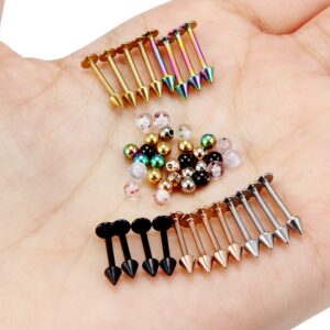 Ftovosyo 20Pcs Lip Rings + 30Pcs Replacement Balls 16G Surgical Steel Labret Studs Medusa Piercing Jewelry for Women Men Externally Threaded Barbell Parts 10mm