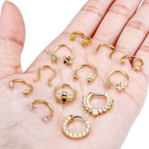 Msndnkwo 16G Septum Ring for Women Men 316L Surgical Stainless Steel Septum Jewelry Nipple Rings Nose Ring Seamless Hinged Segment Clicker CZ Daith Rook Helix Tragus Cartilage Piercing Jewelry