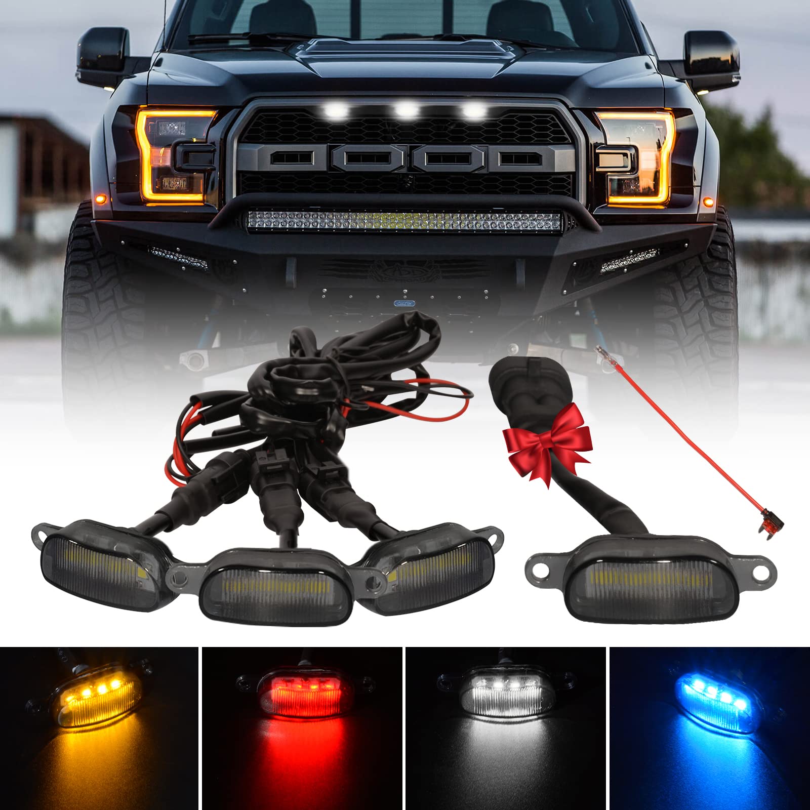 GTYUNKE Front Grille Lights for F150 2004-2019 Rapt0r Style Aftermarket Grille RAM 1500 2013-2018 Aftermarket Grille Light White LED