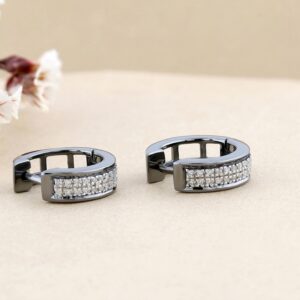 Dazzlingrock Collection 0.12 Carat (ctw) White Diamond Dual Row Unisex Hoop Earrings in Black Plated 925 Sterling Silver