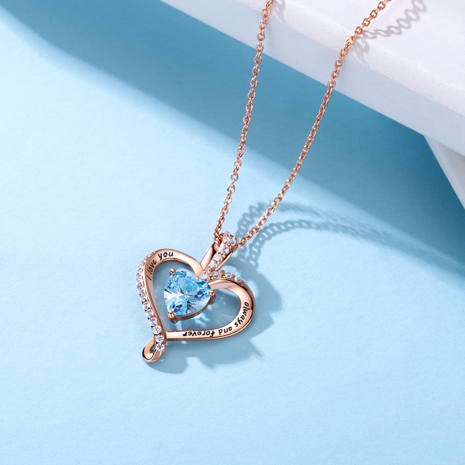 DIVAS MODE Gifts for Women Heart Necklace Birthstone Necklaces for Women Heart Pendant in Sterling Silver Birthday for Women Mother Wife Sister Daughter Friend, Metal, Cubic Zirconia,