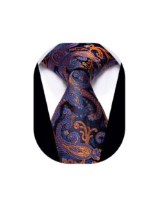 yourties rust paisley ties for men jacquard woven silk necktie 3.15'' formal burnt orange tie for wedding business party