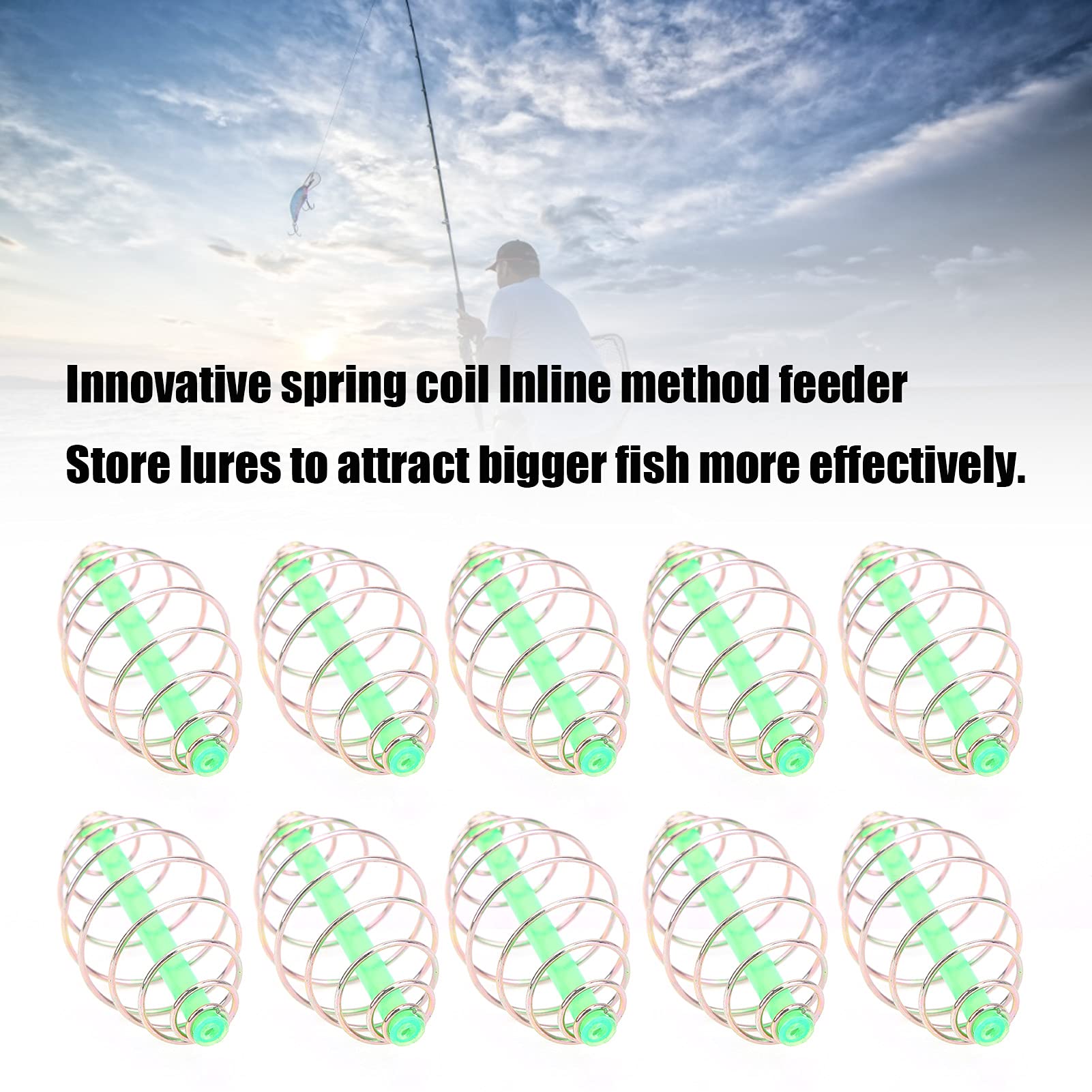 Alomejor 10PC Bait Thrower Fishing Feeder Spring Coil Inline Feeder Coil Inline Metal Bait Thrower Feeder Fishing Tackle(M)