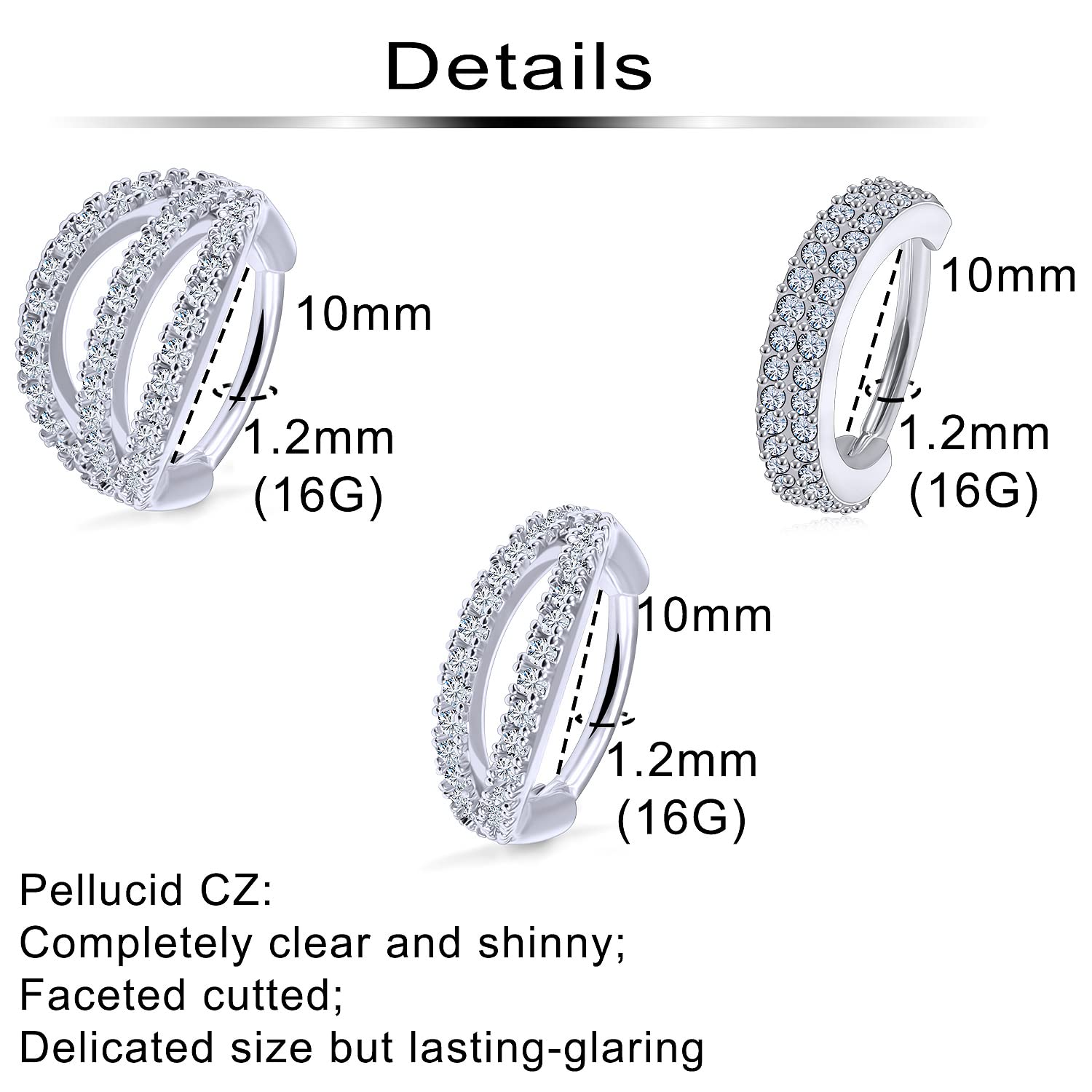 Ftovosyo 16G Conch Piercing Jewelry Surgical Steel Conch Hoop Earring Double Row Diamonds Helix Piercing Jewelry Conch Earrings for Women Lip Labret Rings Hoop Silver-tone