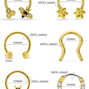 Msndnkwo 16G Septum Ring for Women Men 316L Surgical Stainless Steel Septum Jewelry Nipple Rings Nose Ring Seamless Hinged Segment Clicker CZ Daith Rook Helix Tragus Cartilage Piercing Jewelry