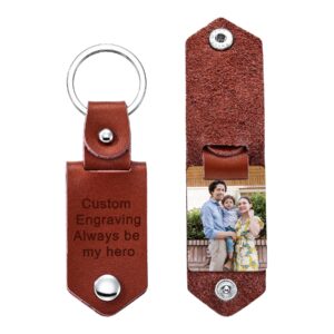 memediy personalized leather keychain gifts for men boyfriend dad husband custom photo picture date name text father's day