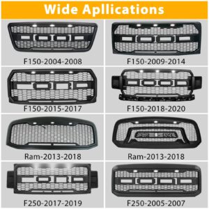 GTYUNKE Front Grille Lights for F150 2004-2019 Rapt0r Style Aftermarket Grille RAM 1500 2013-2018 Aftermarket Grille Light White LED