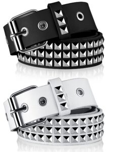 vicenpal 2 pieces studded belt punk rock rivet belt metal pyramid pu leather belt emo belt for women men