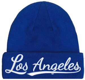 los angeles 3d embroidery classic cuffed knit hat beanie toque skull cap - blue onesize