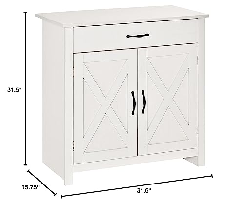 HOMCOM Farmhouse Sideboard Buffet Cabinet, Barn Door Coffee Bar Cabinet with Drawer and Adjustable Shelf, Kitchen Cabinet for Living Room, Entryway, White Wash