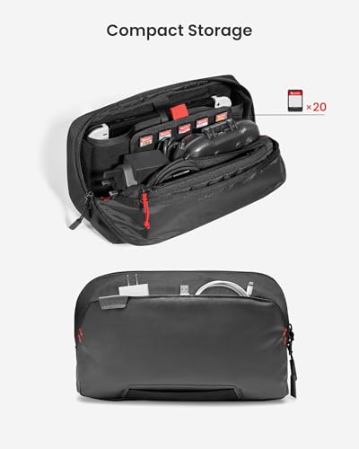 tomtoc Sling Shoulder Bag for Nintendo Switch/Switch OLED/Odin2, Removable EVA W-shaped Structure, Protective Carrying Pouch with 20 Game Cartridges Fit Pro Controller, Charger and Accessories