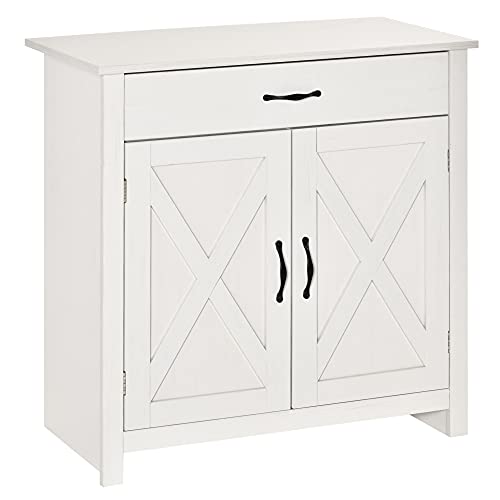 HOMCOM Farmhouse Sideboard Buffet Cabinet, Barn Door Coffee Bar Cabinet with Drawer and Adjustable Shelf, Kitchen Cabinet for Living Room, Entryway, White Wash