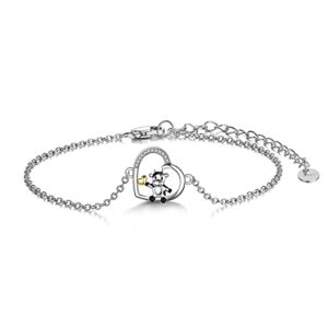 poplyke heart cow bracelet 925 sterling silver heart bracelet for women cow jewelry i love you forever bracelet