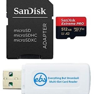 SanDisk 512GB Extreme Pro MicroSD Memory Card with Adapter Works with GoPro Hero 10 Black Action Cam U3 V30 4K A2 Class 10 SDSQXCZ-512G-GN6MA Bundle with 1 Everything But Stromboli Micro Card Reader