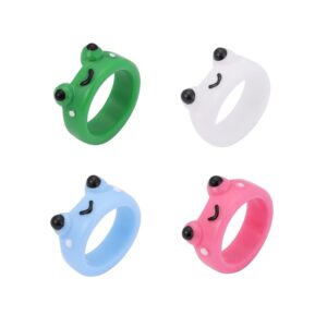 4 pcs frog rings evil eye ring y2k acrylic resin colorful animal finger ring for cute chunky plastic vintage trendy friendship dainty cool knuckle set jewelry for women - style a