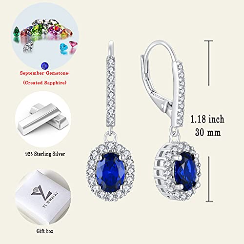 YL Women's Dangle Drop Earrings Sterling Silver Halo Solitaire Oval Leverback Earrings Created Sapphire Jewelry Gifts