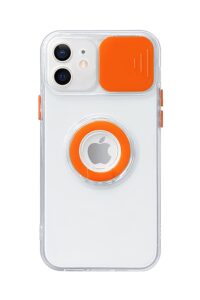 caseative candy color ring holder slide lens camera cover protection clear soft compatible with iphone case (orange,iphone 13)