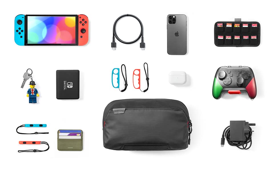 tomtoc Sling Shoulder Bag for Nintendo Switch/Switch OLED/Odin2, Removable EVA W-shaped Structure, Protective Carrying Pouch with 20 Game Cartridges Fit Pro Controller, Charger and Accessories