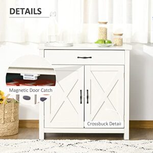 HOMCOM Farmhouse Sideboard Buffet Cabinet, Barn Door Coffee Bar Cabinet with Drawer and Adjustable Shelf, Kitchen Cabinet for Living Room, Entryway, White Wash