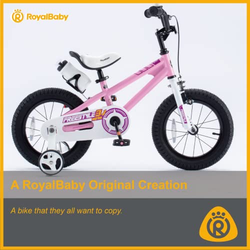 Royalbaby Freestyle 2 Handle Brakes Kids Bike Girls 14 Inch Childrens Bicycle with Training Wheels for Toddlers Beginners Age 3-5 Years, Pink