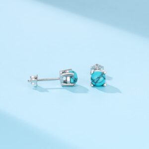 White Gold Plated Sterling Slver Turquoise Stud Earrings 3mm-8mm Options, Simulated Gemstone 4-Prong Studs Hypoallergenic Jewelry (6mm)