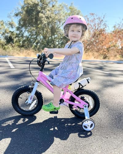 Royalbaby Freestyle 2 Handle Brakes Kids Bike Girls 14 Inch Childrens Bicycle with Training Wheels for Toddlers Beginners Age 3-5 Years, Pink