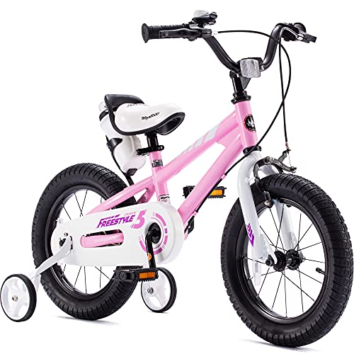 Royalbaby Freestyle 2 Handle Brakes Kids Bike Girls 14 Inch Childrens Bicycle with Training Wheels for Toddlers Beginners Age 3-5 Years, Pink