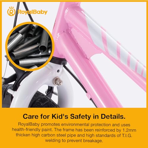 Royalbaby Freestyle 2 Handle Brakes Kids Bike Girls 14 Inch Childrens Bicycle with Training Wheels for Toddlers Beginners Age 3-5 Years, Pink