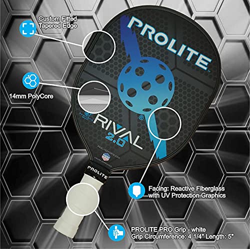 PROLITE Rival PowerSpin 2.0 Pickleball Paddle - Reactive Fiberglass with UV Protection Graphics and a 14 mm PolyCore - Made in The USA Since 1984 (Blue)