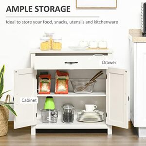 HOMCOM Farmhouse Sideboard Buffet Cabinet, Barn Door Coffee Bar Cabinet with Drawer and Adjustable Shelf, Kitchen Cabinet for Living Room, Entryway, White Wash