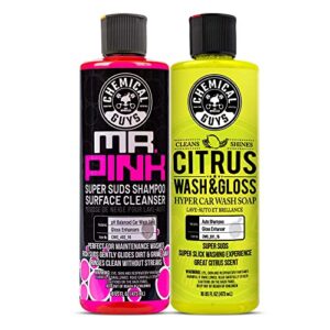 chemical guys citrus wash & gloss and mr. pink foaming car wash deep cleaning & maintenance wash combo pack (2-16 oz. bottles)