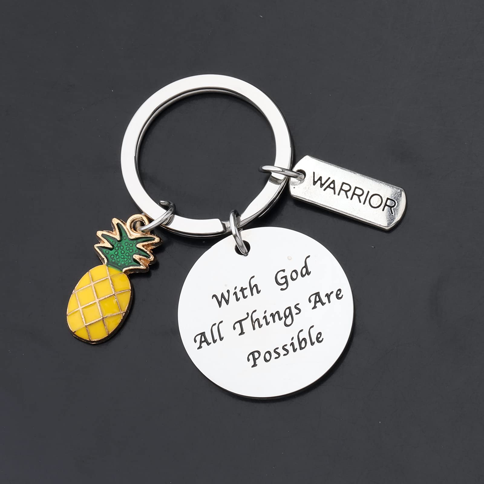 BEKECH IVF Support Gift IVF Infertility Pineapple Lucky Charm Keychain With God All Things Are Possible IVF IUI Gift for Infertility Warrior Infertility Mom (silver)