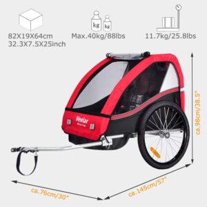 Veelar Sports Bike Trailer Double Seat for 1 or 2 toddlers, Kids, Child Bicycle Carrier (Red)