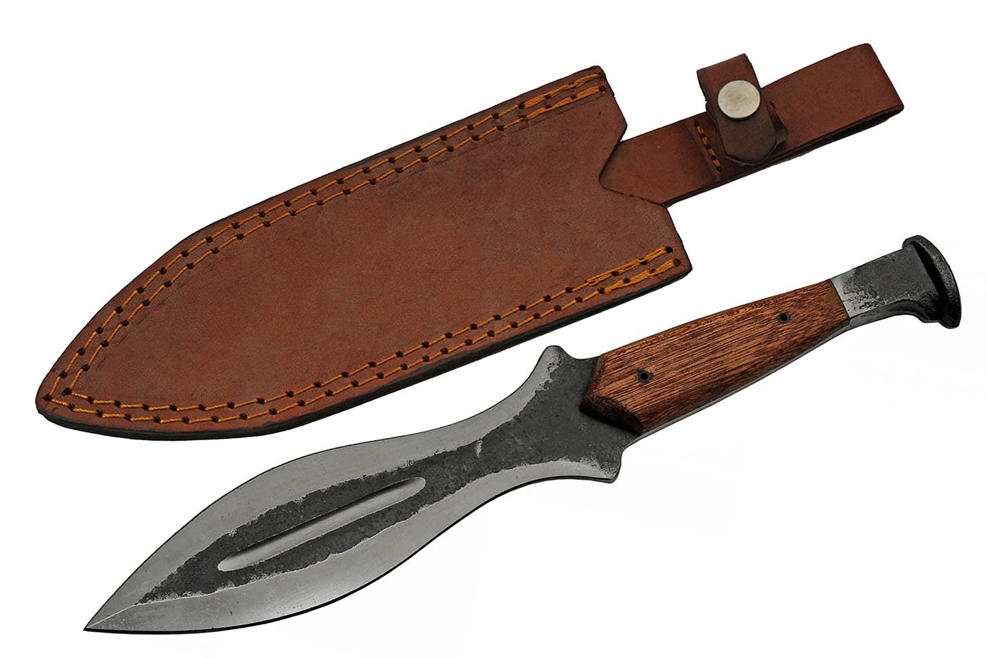 Szco Supplies 13" Railroad Spike Full Tang Spear-Point Hunting Knife with Leather Sheath, Brown, (HS-7900)